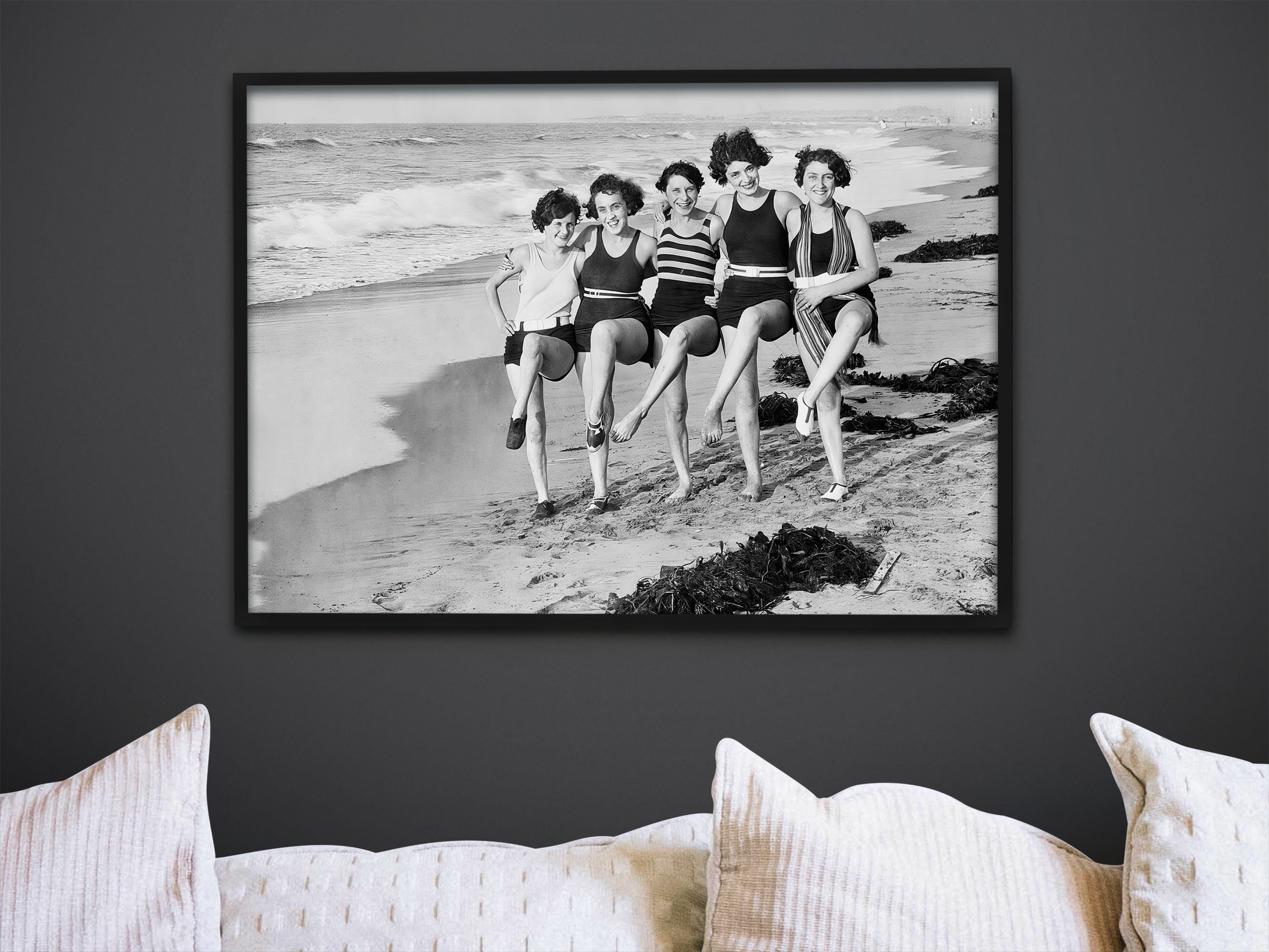Women in Bathing Suits Dancing on Beach Photo, Vintage Print, Wall Art ...