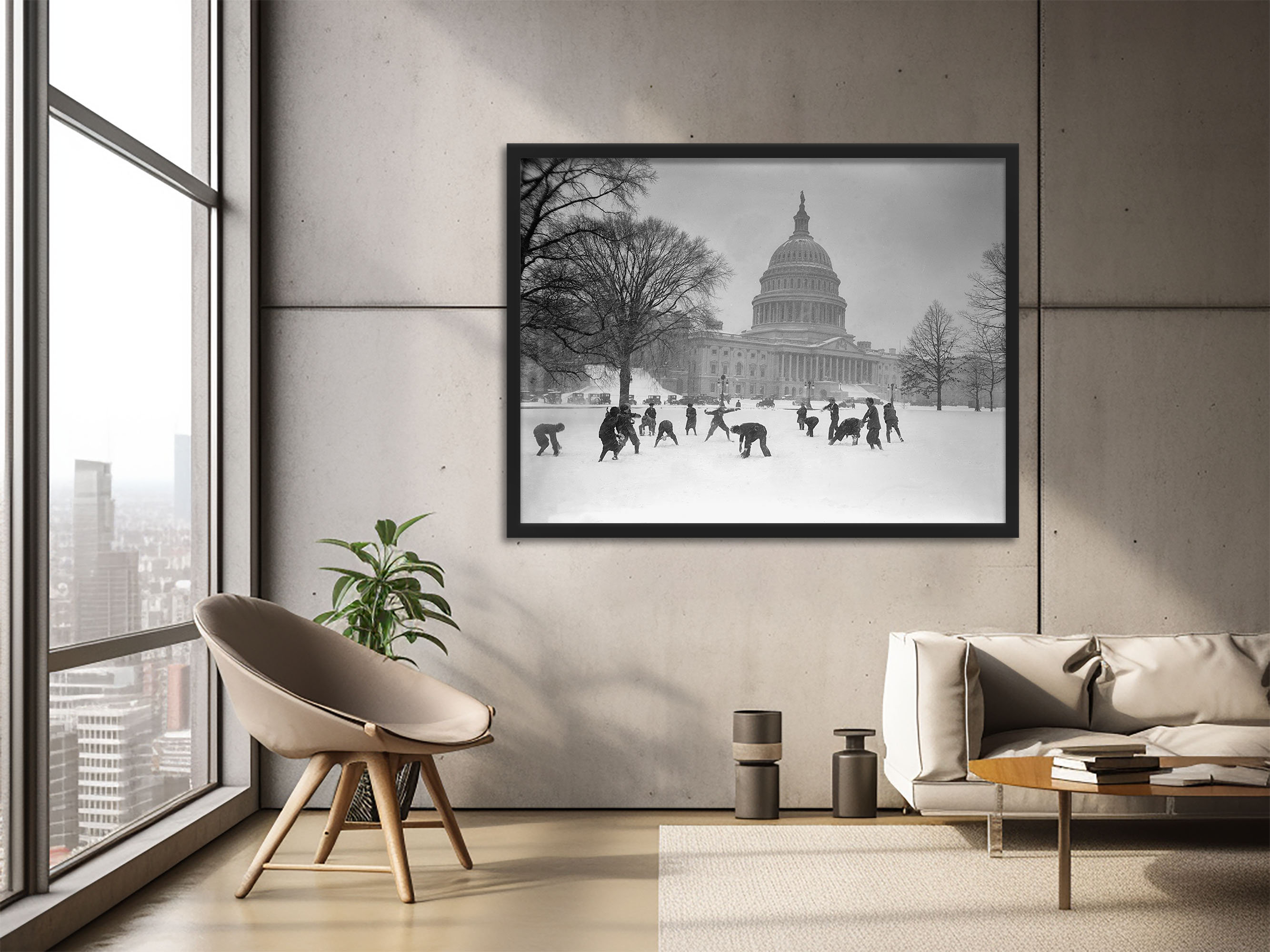 Snowball Fight in Front of Capital Photo, Vintage Print, Wall Art Print ...