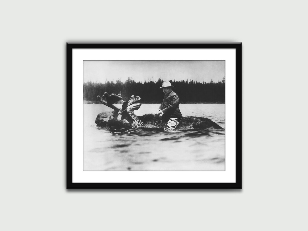 Theodore 'teddy' Roosevelt Riding a Moose Photo, Vintage Print, Wall ...