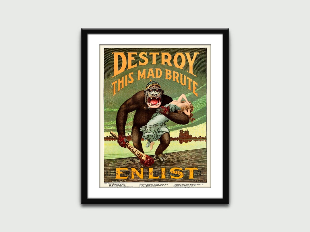 World War I Destroy This Mad Brute, Vintage Propaganda Poster, Wall Art ...