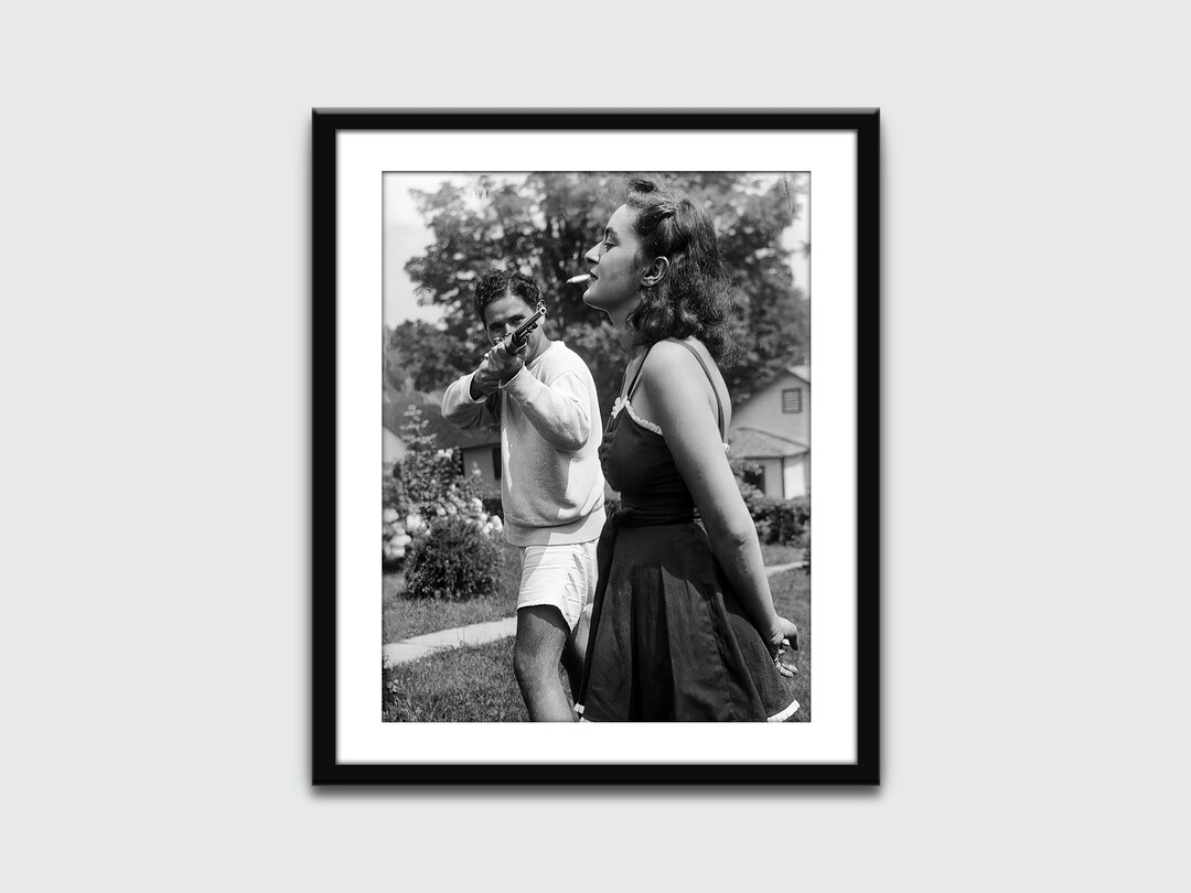 Shooting Rifle Gun Trick Woman Smoking, Vintage Print, Wall Art Print ...