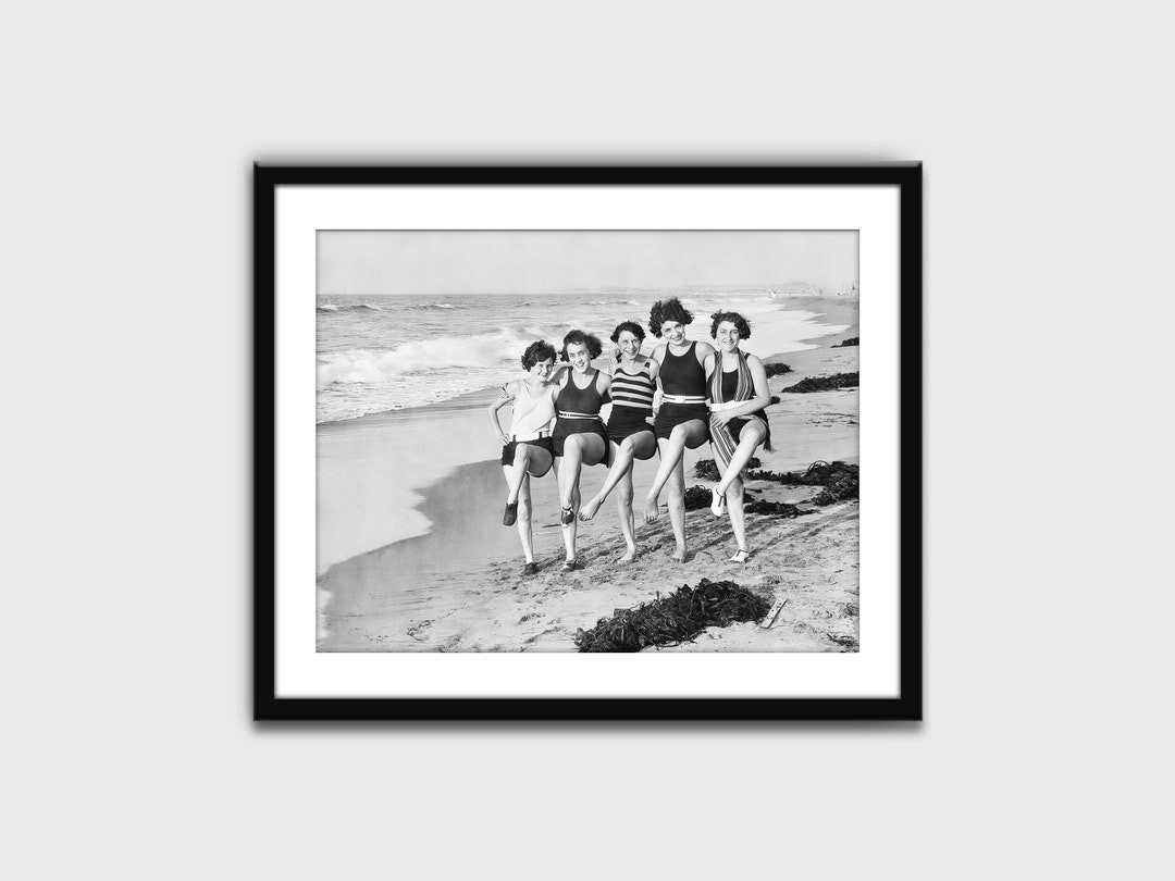 Women in Bathing Suits Dancing on Beach Photo, Vintage Print, Wall Art ...