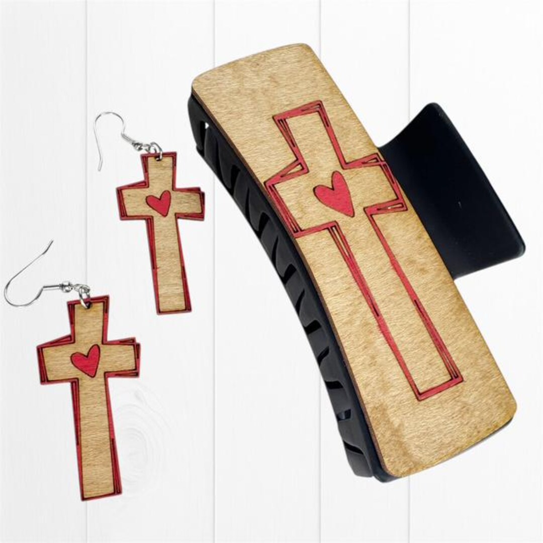 Heart Cross Set Design, Heart Cross Hairclip File, Cross Set SVG ...