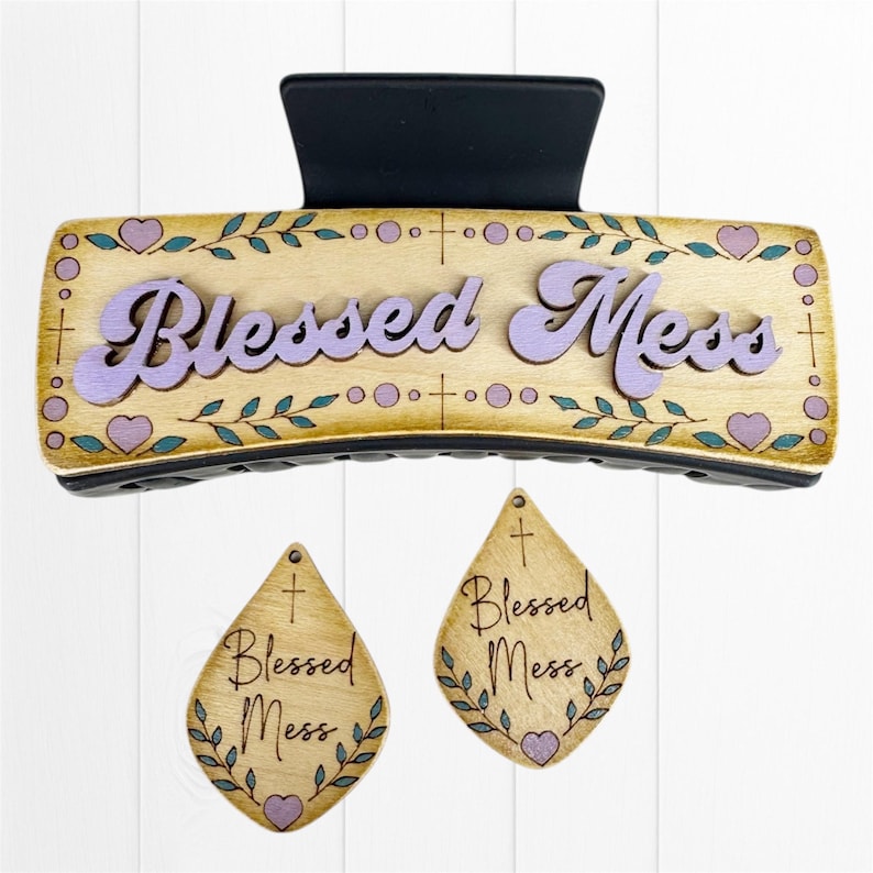 Blessed Mess SVG Set: Laser Cut Hair Clip & Earring Designs (digital ...