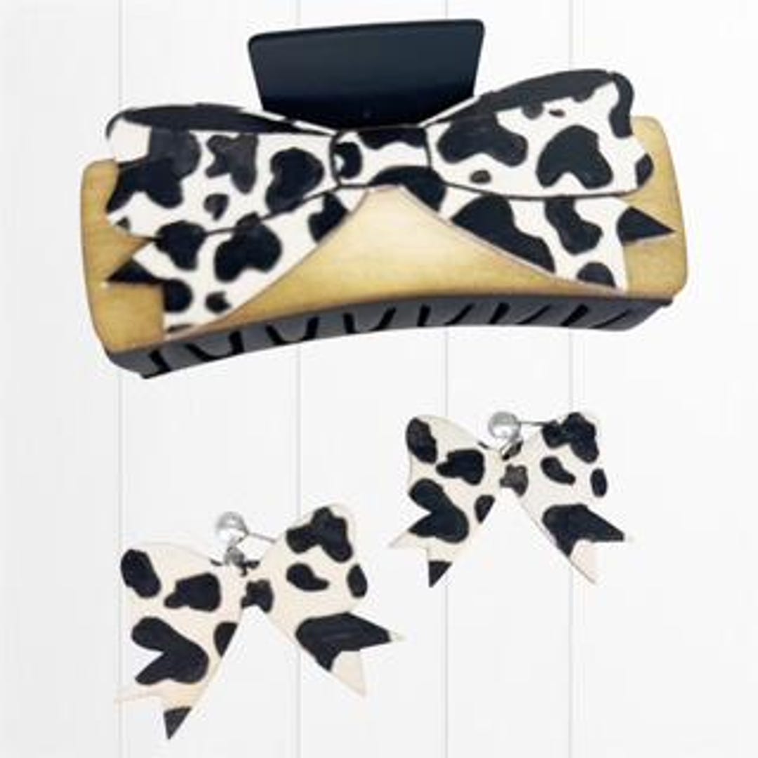 Cow Bow SVG Set: Hair Clip & Earring Laser Cut File - Etsy