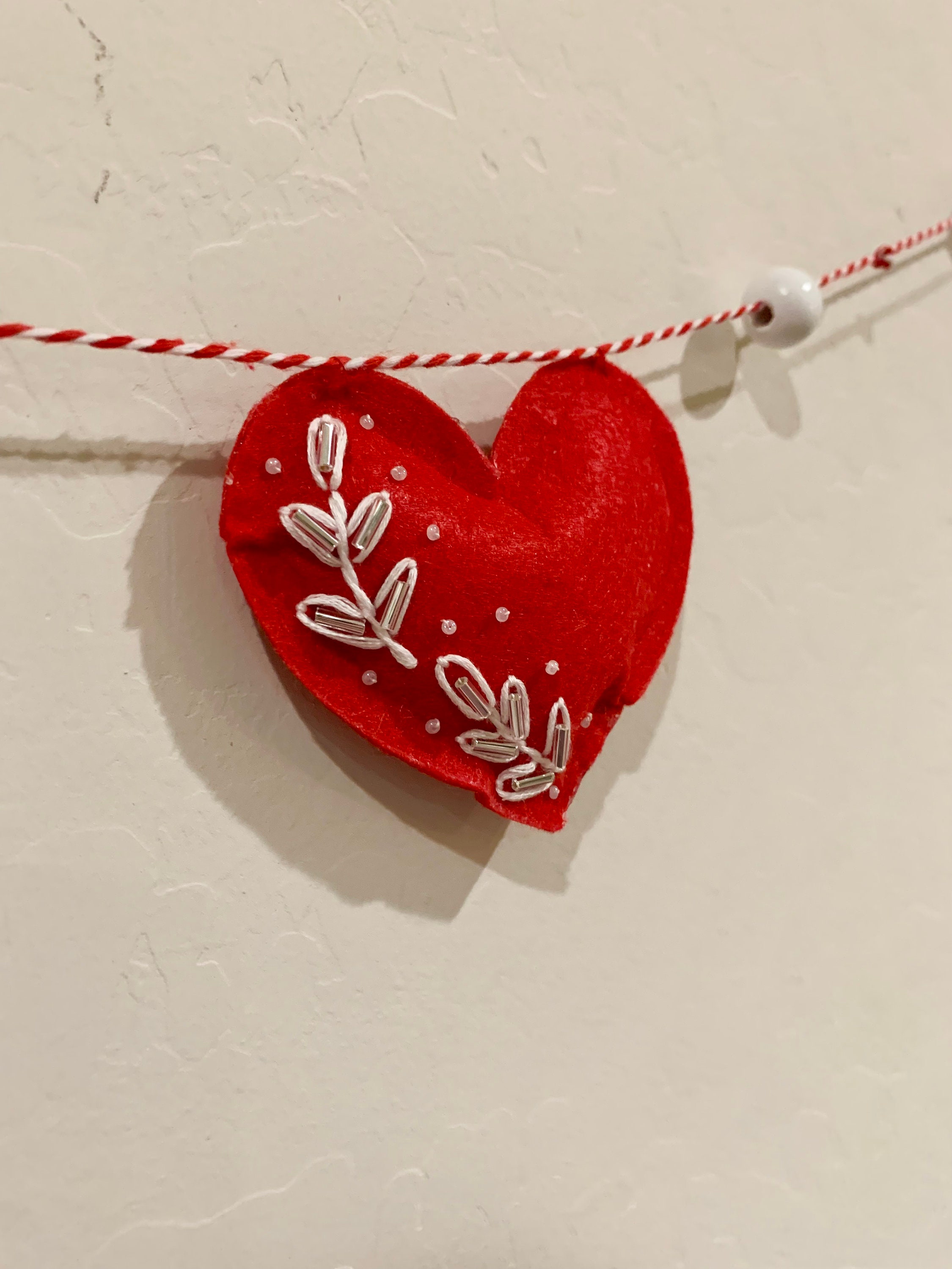 Red Embroidered Heart Garland, Felt Heart Garland, Decorative Banner ...