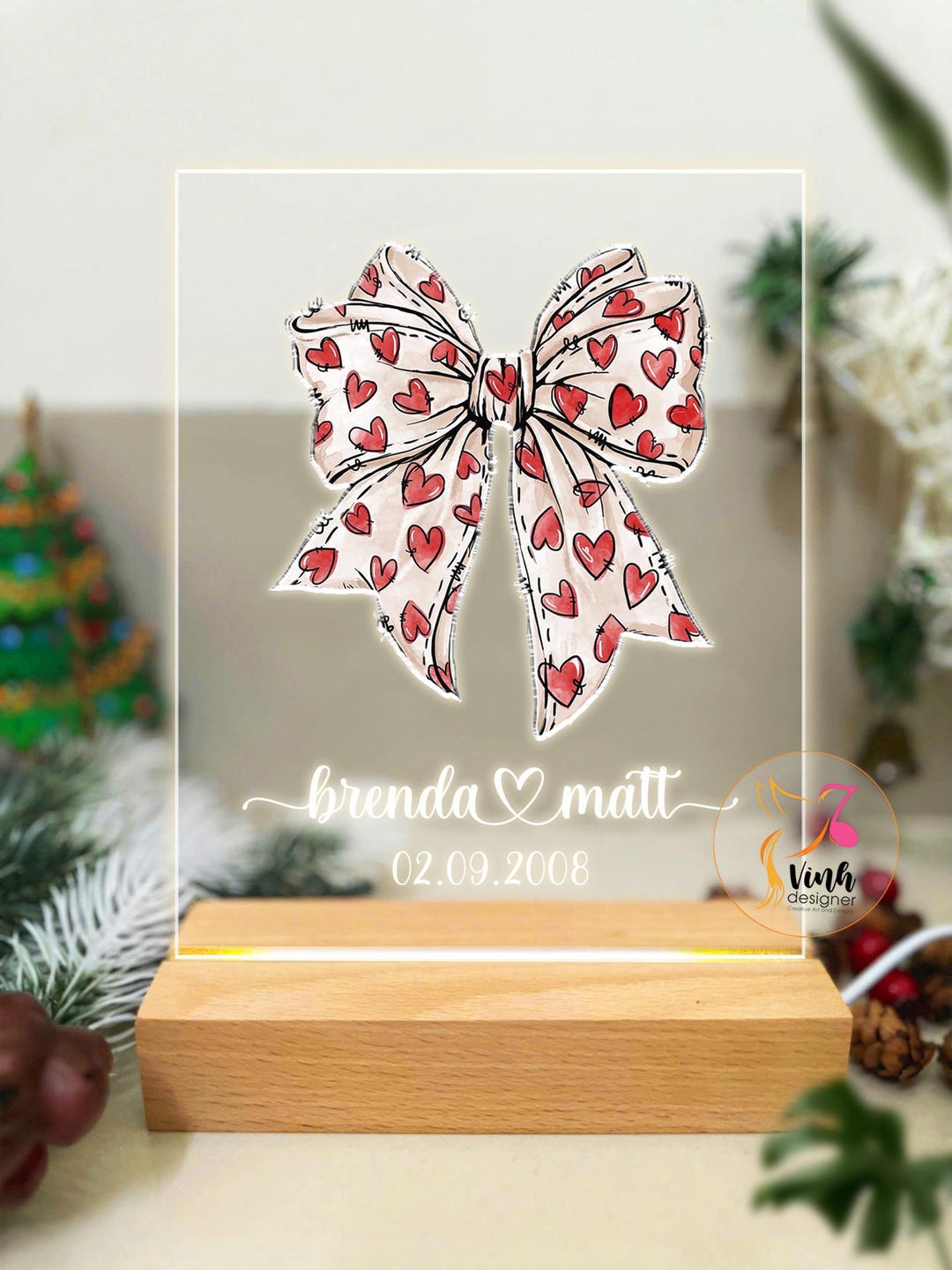 Coquette Valentine's Night Light, Personalized Couple Name Light ...