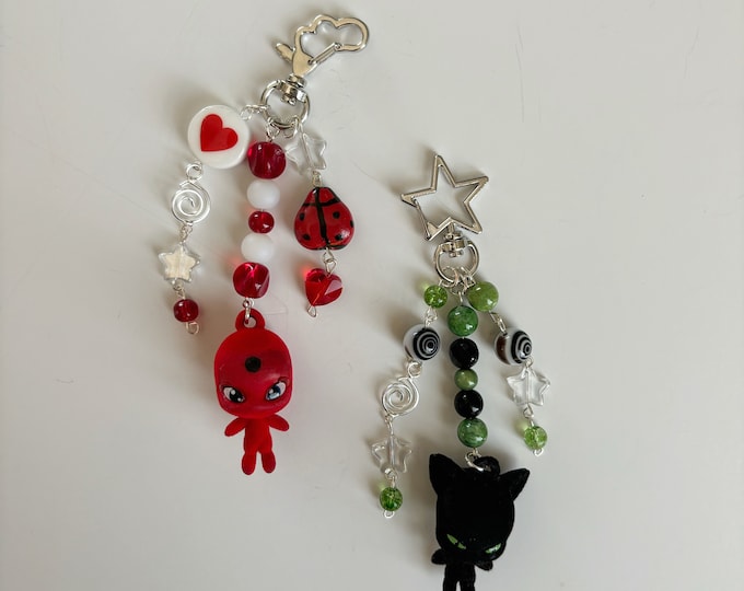 Miraculous Ladybug Kwami Keychain Charms • Beaded Miraculous Keychain ...
