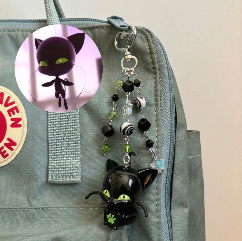 Miraculous Ladybug Kwami Keychain Charms Plagg, Fluff, Nooroo Beaded ...