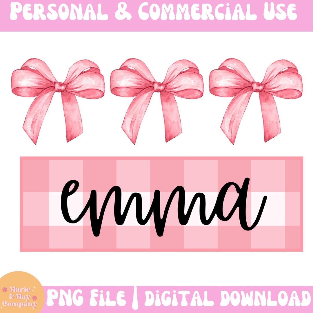 Gingham Bow Name Plate PNG File: Girl Design (digital Download) - Etsy