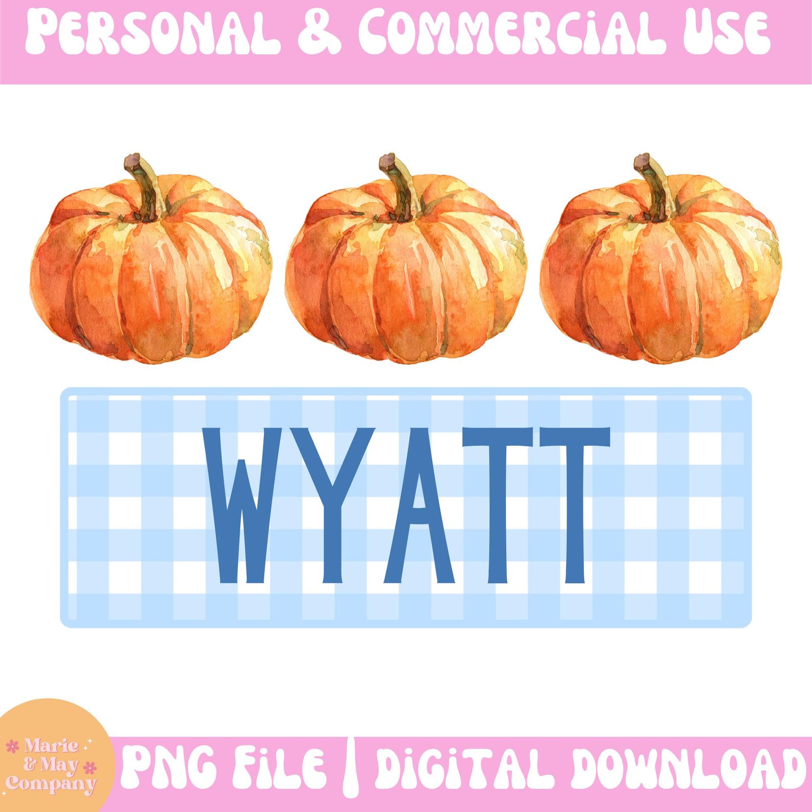 Blue Gingham Pumpkin Name Plate Png | Pumpkin Name Plate Png | Blue ...