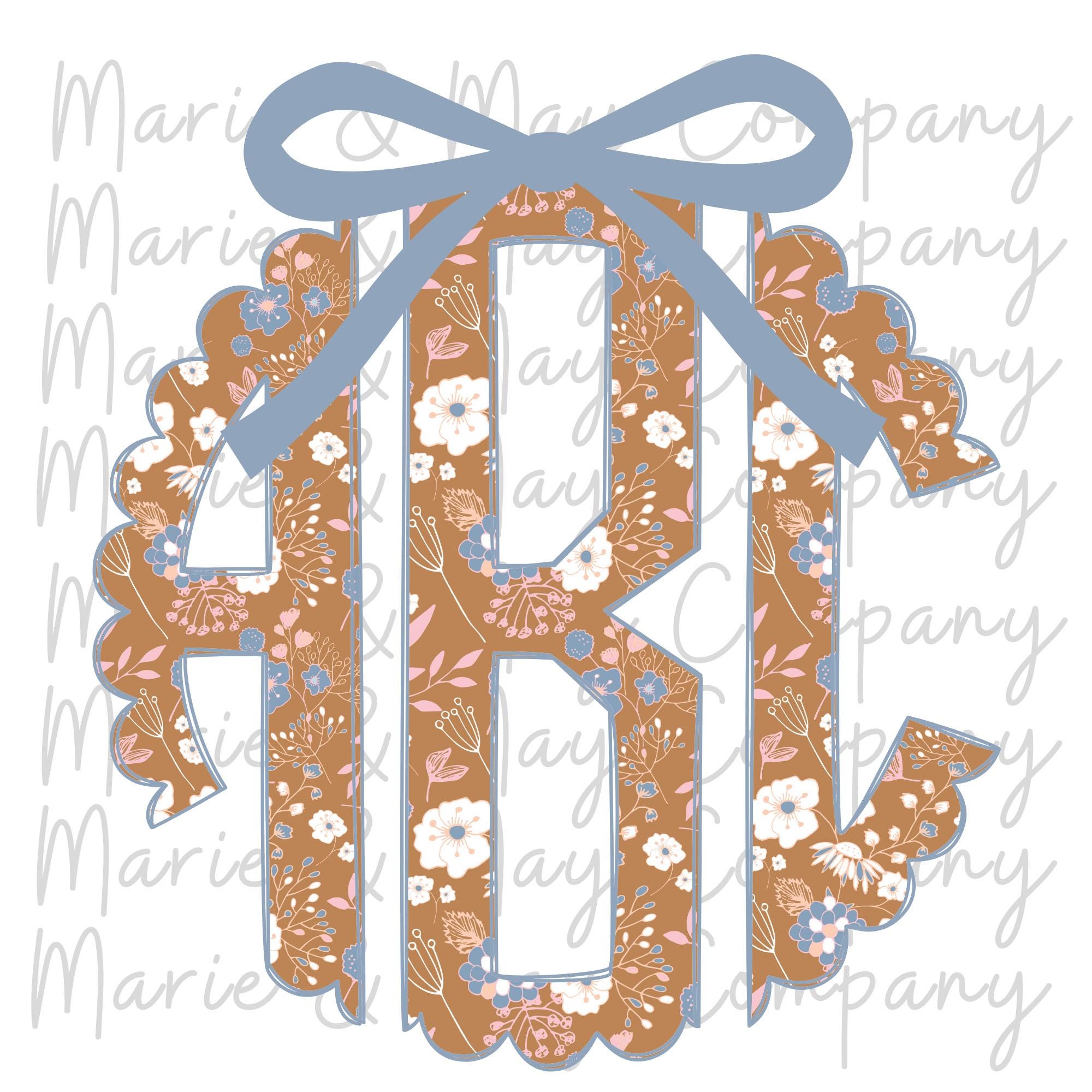 Floral Monogram PNG: Custom Digital Download for Sublimation & DTF ...