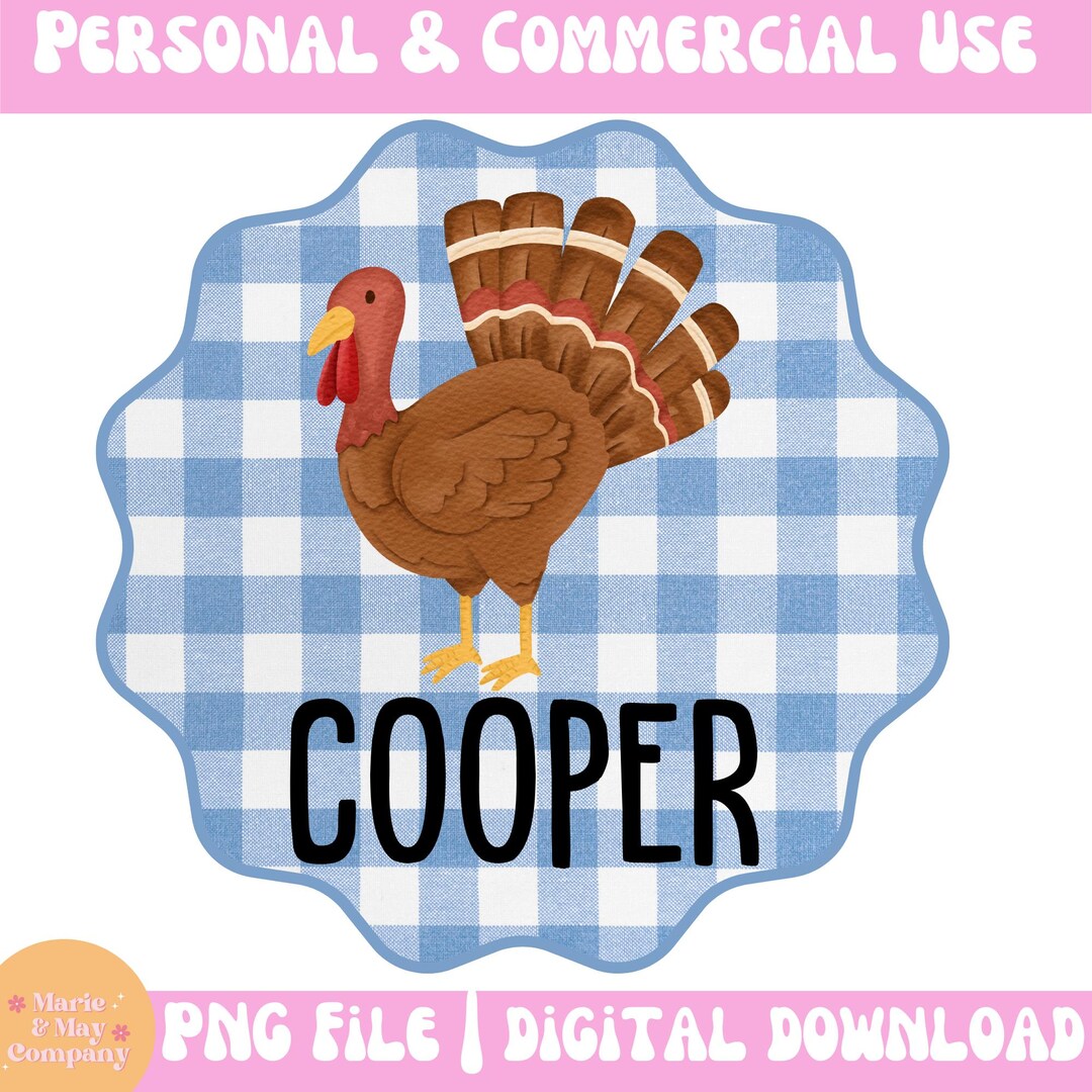 Blue Gingham Turkey Name Plate Png | Gingham Turkey Png | Blue Gingham ...