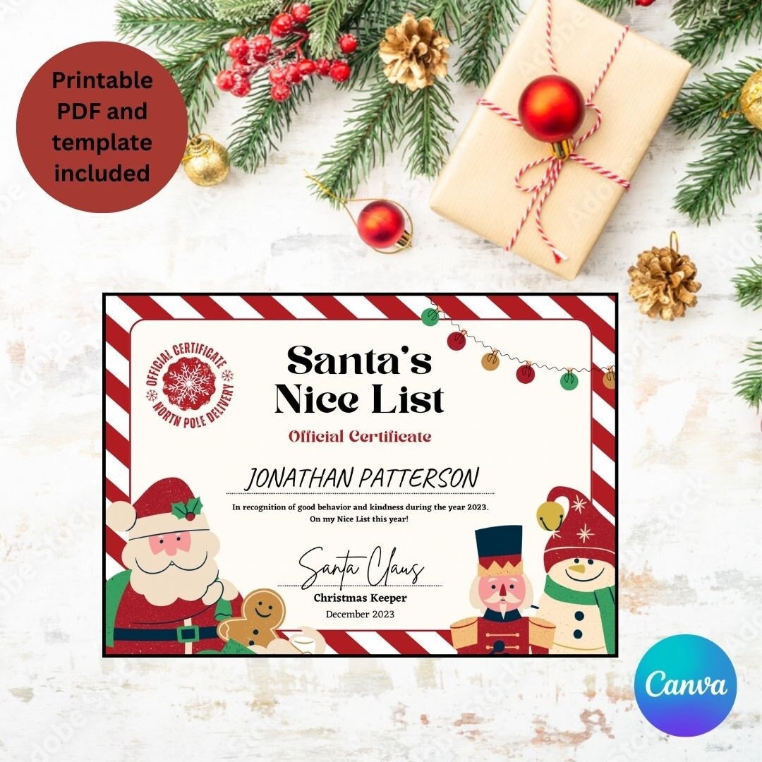 Santa’s Nice List Official Certificate From Santa, Letter From Santa ...
