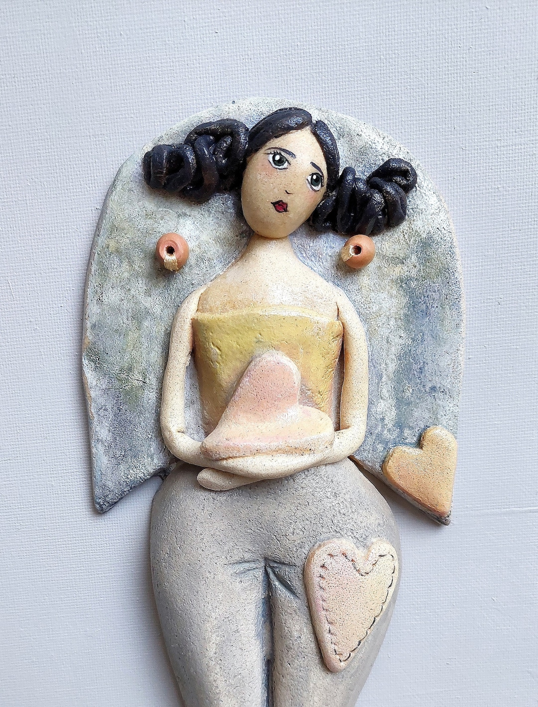 Dark Hair Angel With Hearts, Stunning Valentine Gift for a Lady ...