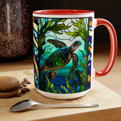 Stained Glass Sea Turtle Mug , Under the Sea Turtle Coffee Tea Cup ...