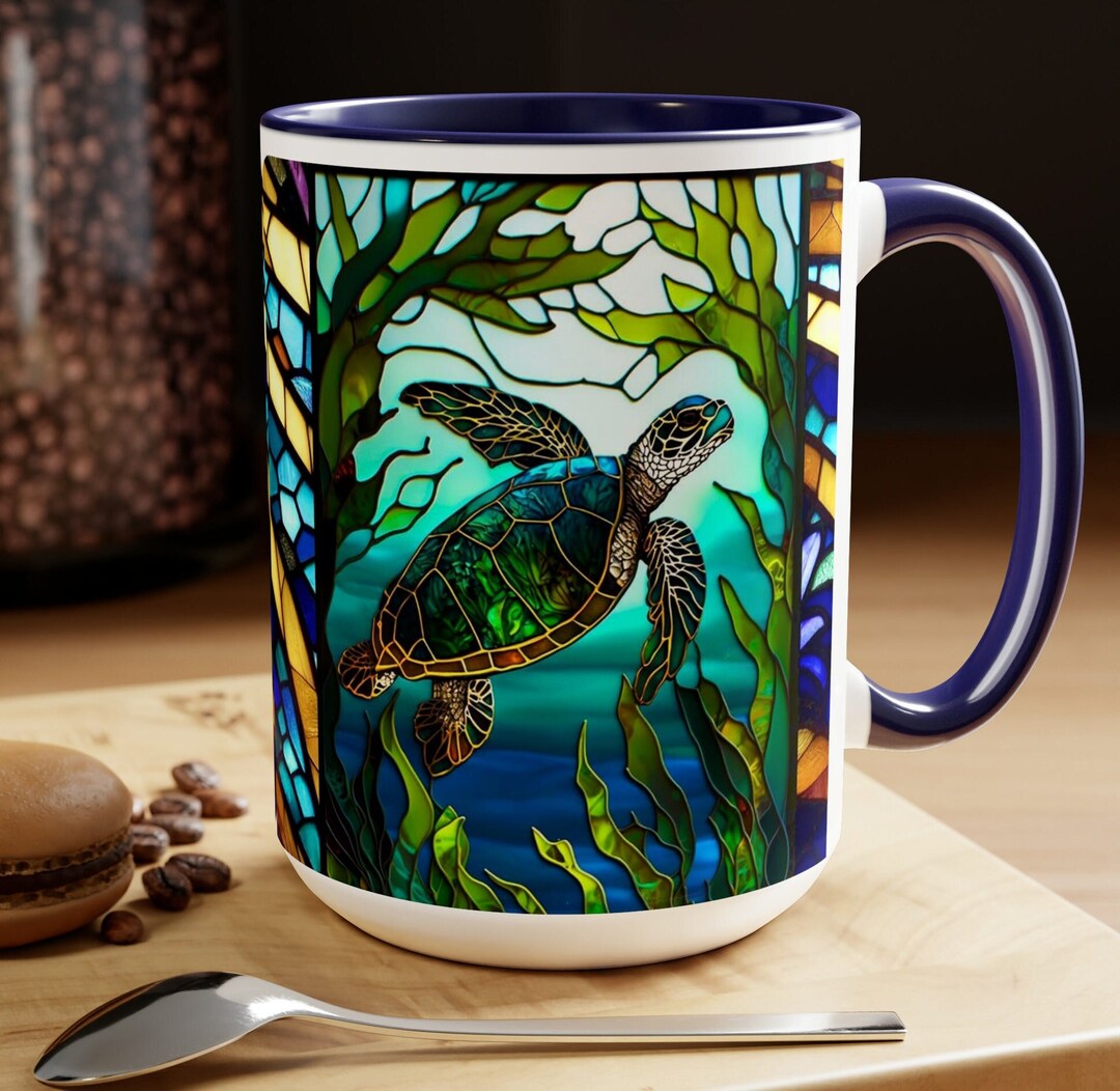 Stained Glass Sea Turtle Mug , Sea Turtle Coffee Tea Cup ,glossy 15 0z ...