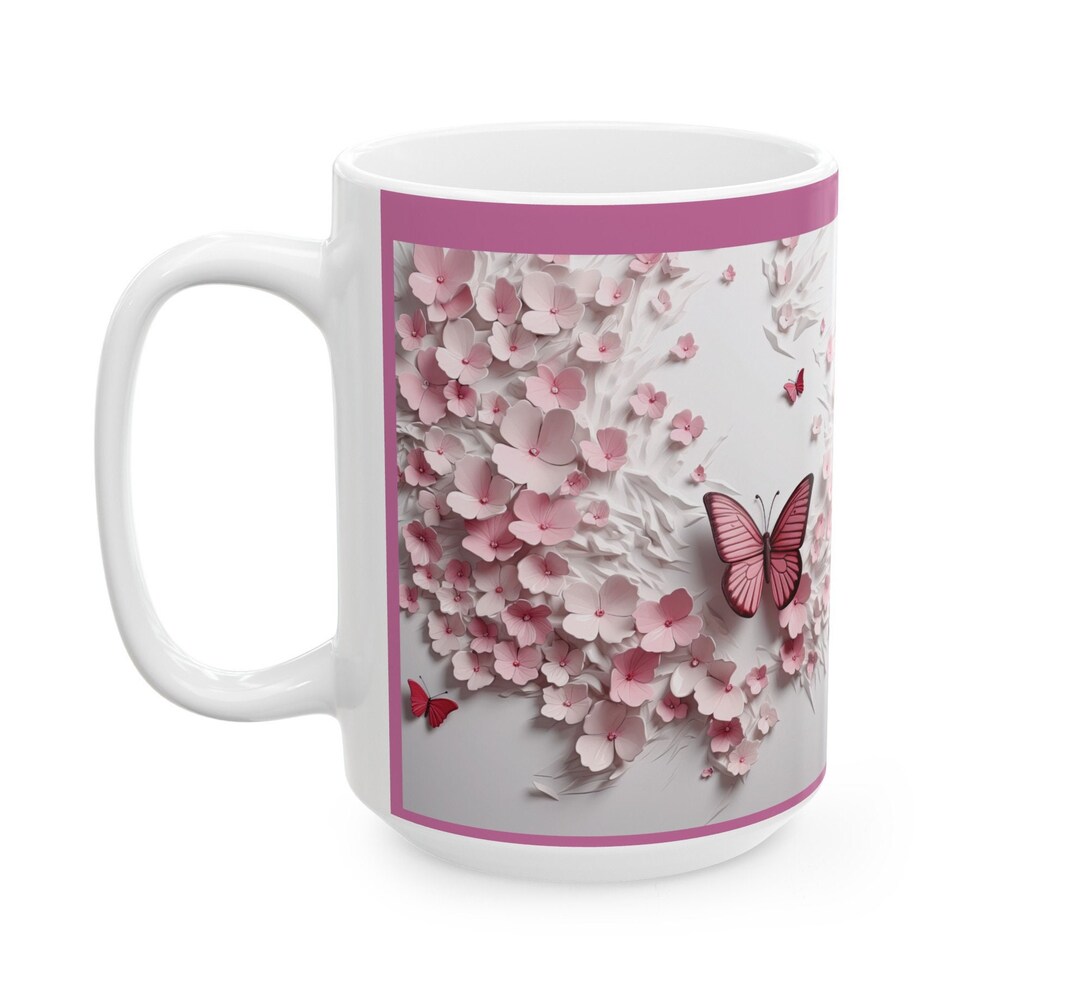 3D Pink Butterflies Mug , Butterfly 11oz, 15oz Coffee Cup , Spring ...