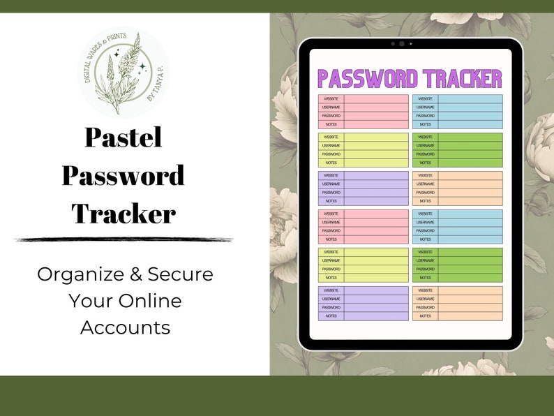 Printable Password Tracker: Digital Password Manager, Password ...