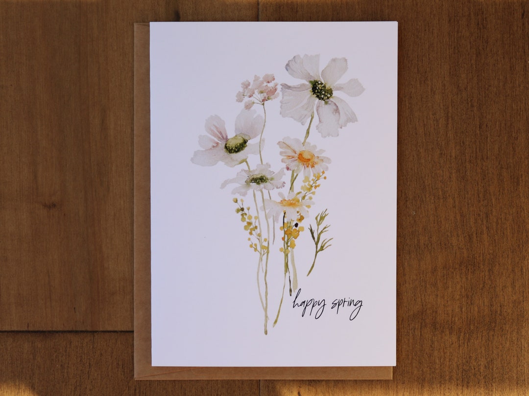 Spring Card | Happy Spring | Yellow and White Flowers - Etsy