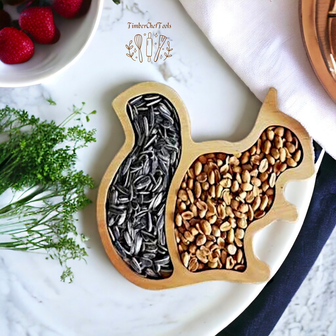 Wooden Squirrel Shaped Plate Divided Dinner Plate & Platter Snack Fruit Tray Home Decor Storage ...