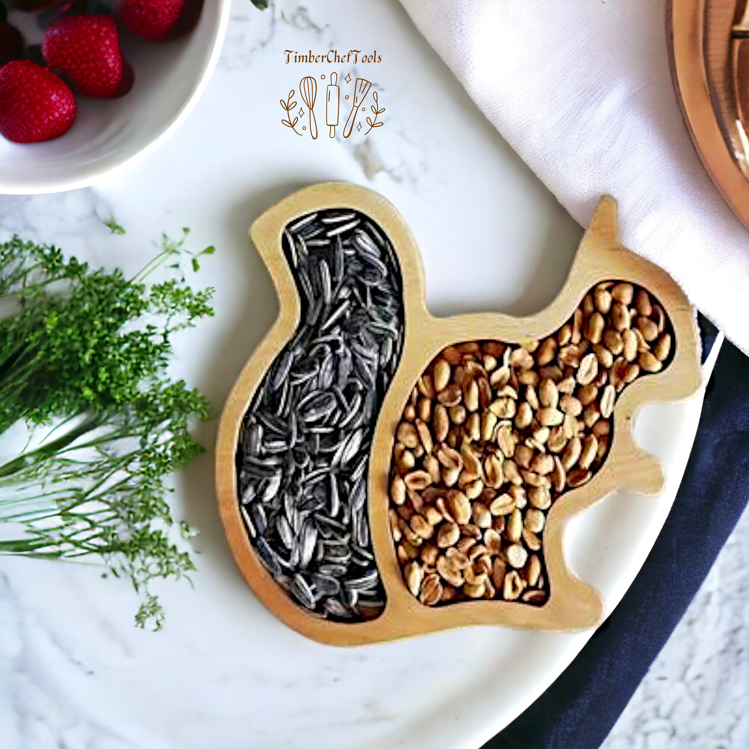 Wooden Squirrel Shaped Plate Divided Dinner Plate & Platter Snack Fruit ...