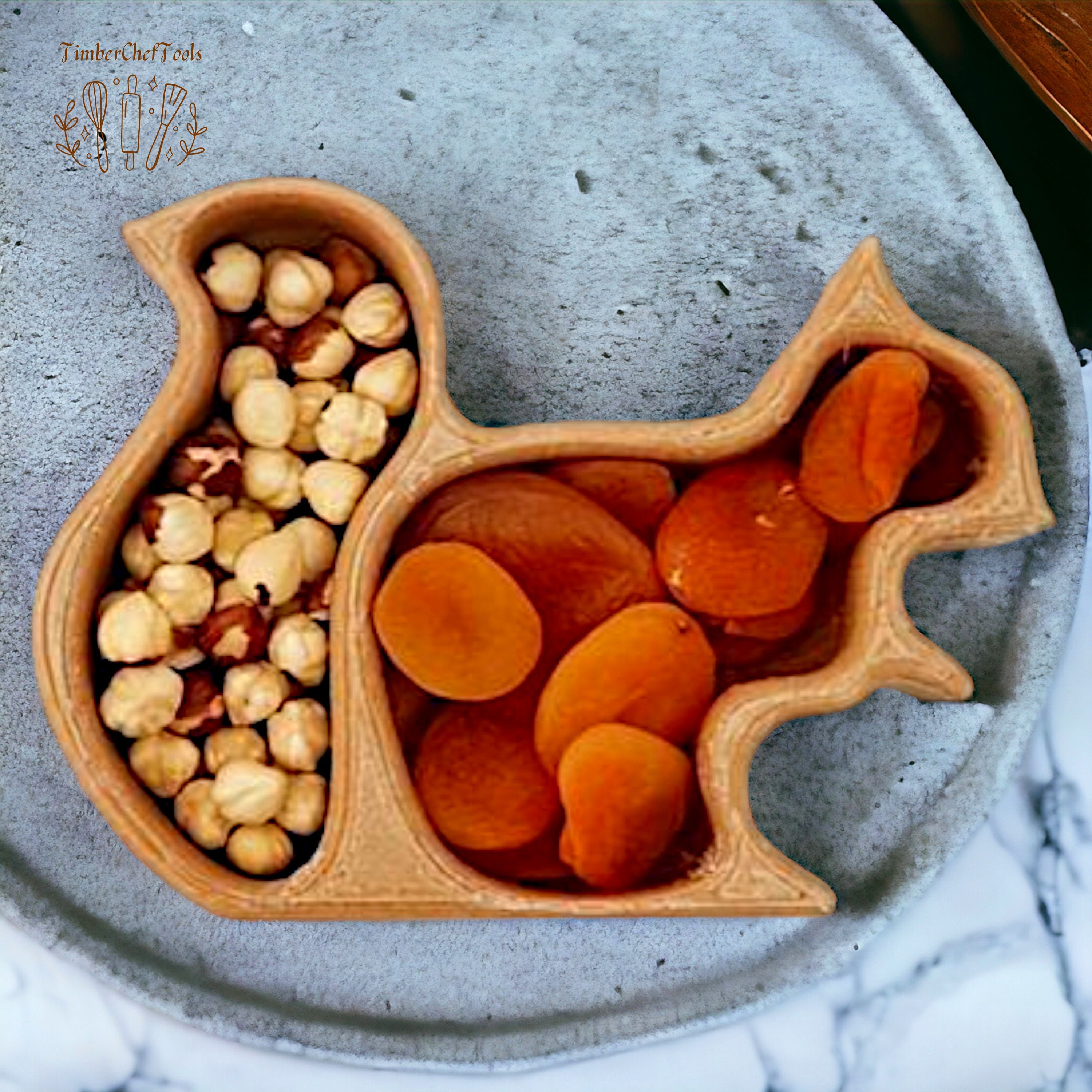 Wooden Squirrel Shaped Plate Divided Dinner Plate & Platter Snack Fruit Tray Home Decor Storage ...