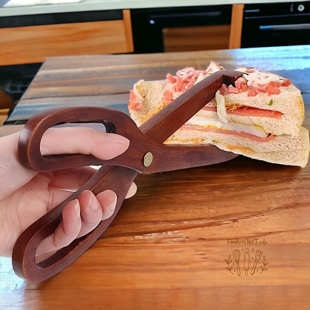 Set of 2 Wooden Bread Scissors and Kitchen Buffet Tong BBQ Scissor ...