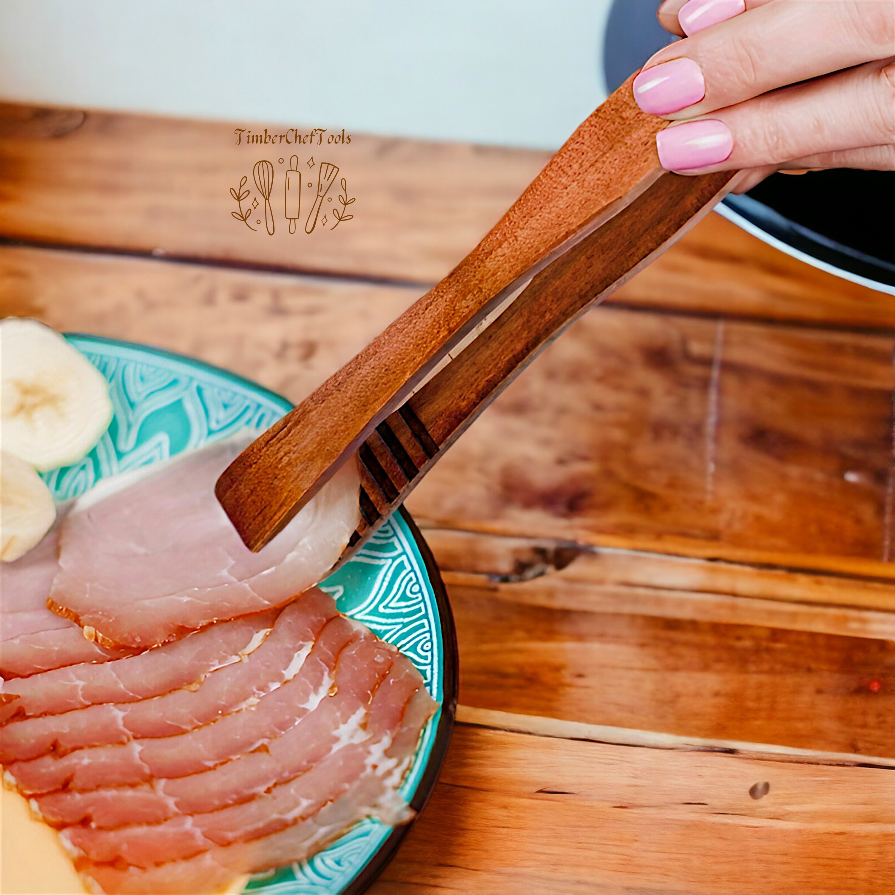 Set of 2 Wooden Bread Scissors and Kitchen Buffet Tong BBQ Scissor ...