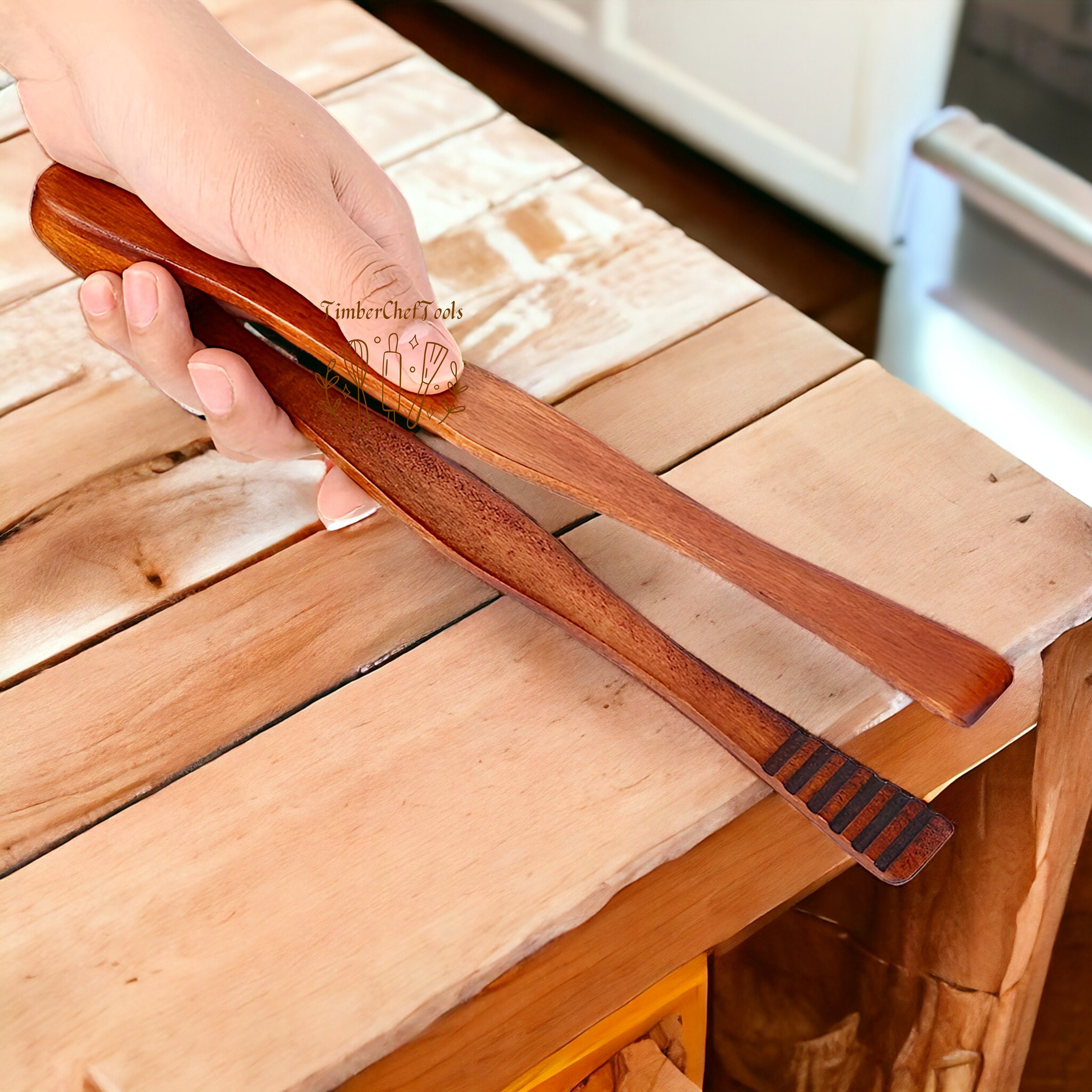 Set of 2 Wooden Bread Scissors and Kitchen Buffet Tong BBQ Scissor ...