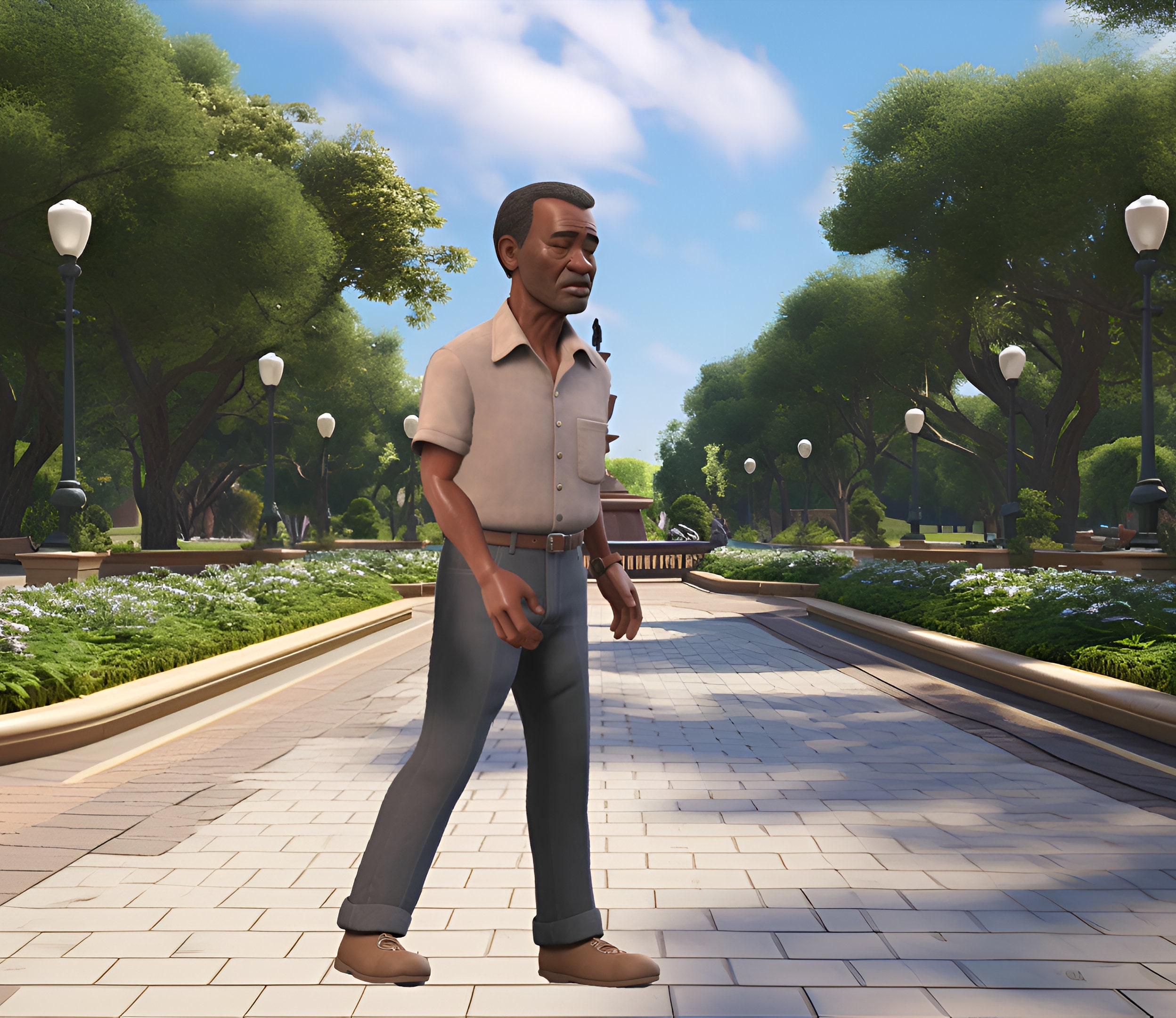 2D Animated Walk Cycle of Older Man, Mouth and Eye Movements Looping ...