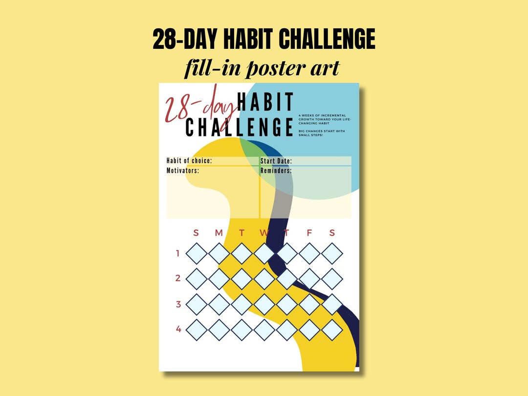 Artistic Printable 28-day Habit Challenge Habit Tracker Fill-in ...