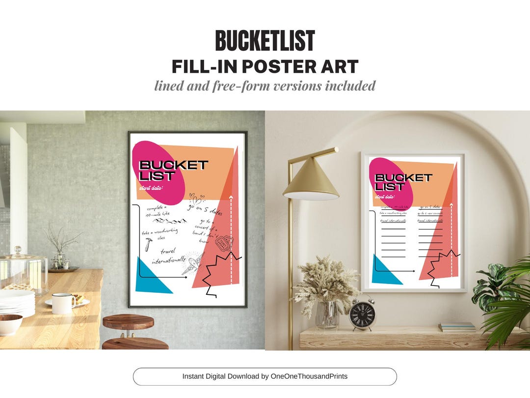 Retro Printable Bucketlist Poster Fill-in Maximalist Wall Art Digital ...