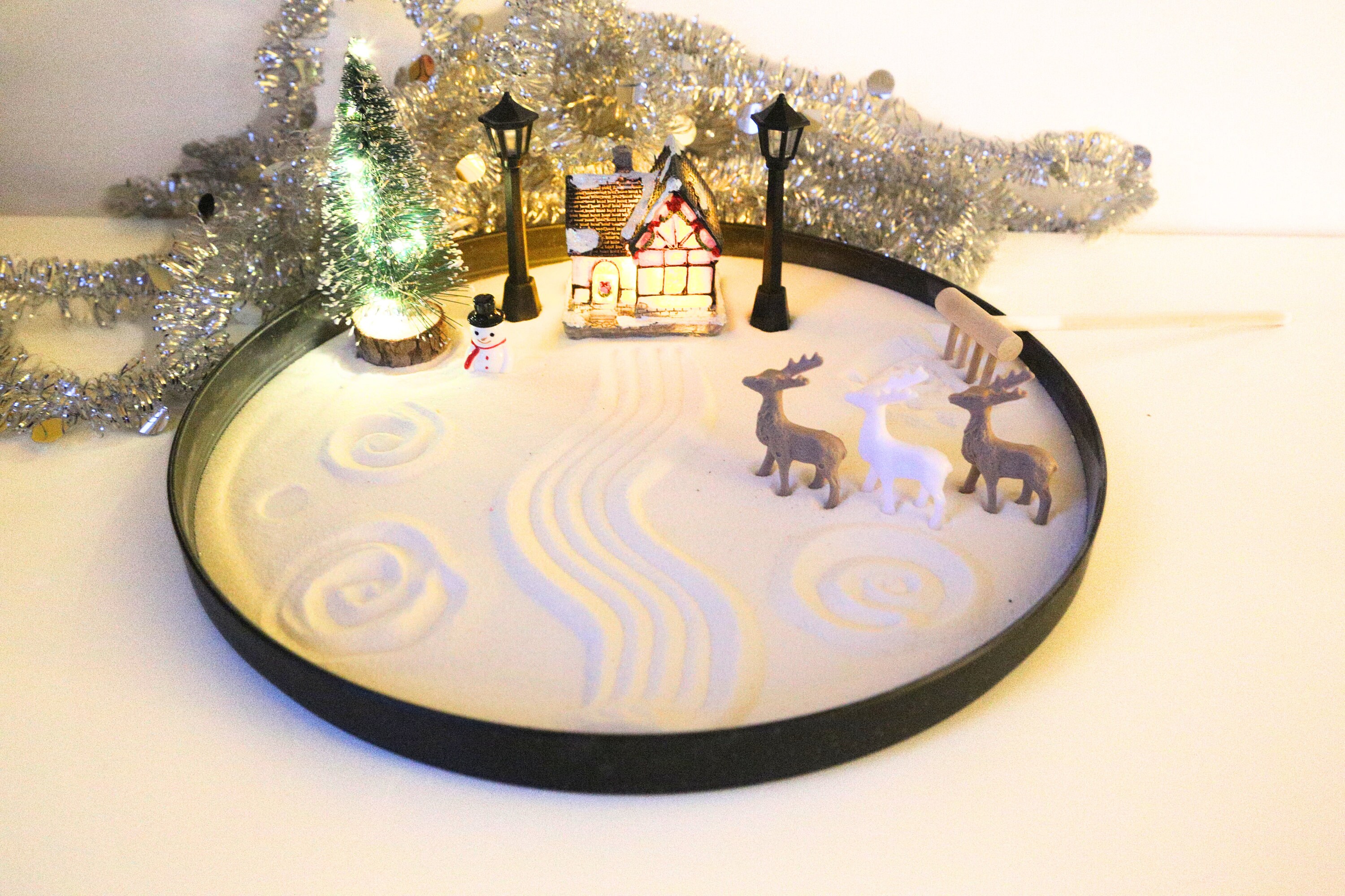LIGHTED Mini Winter Village Zen Garden Sand Garden DIY Kit Fairy Garden ...