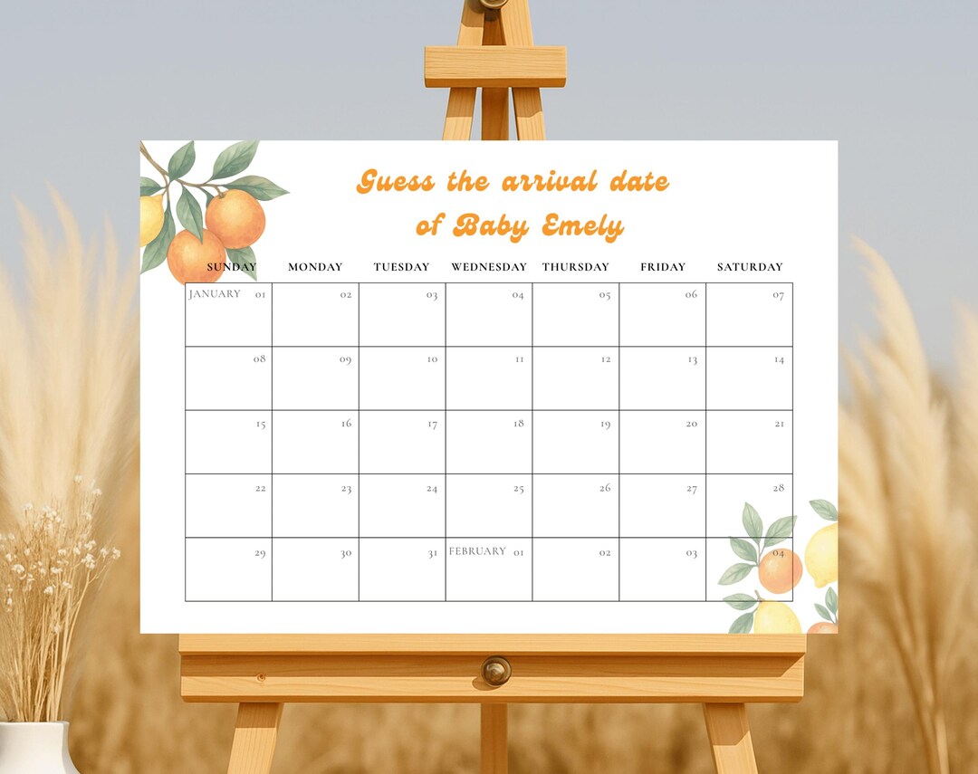 Little Cutie Baby Shower Guess the Arrival Date Calendar – Editable ...