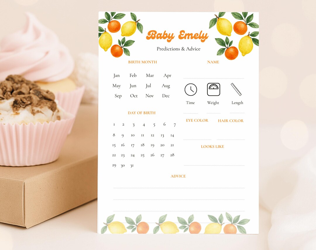 Little Cutie Baby Shower Prediction Calendar – Editable Canva 5x7 ...