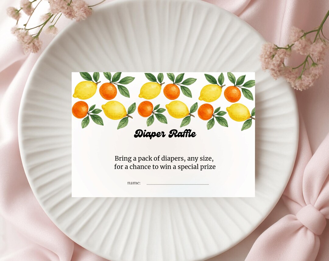Little Cutie Diaper Raffle Ticket – Editable Canva 5x3.5, Citrus Lemon ...