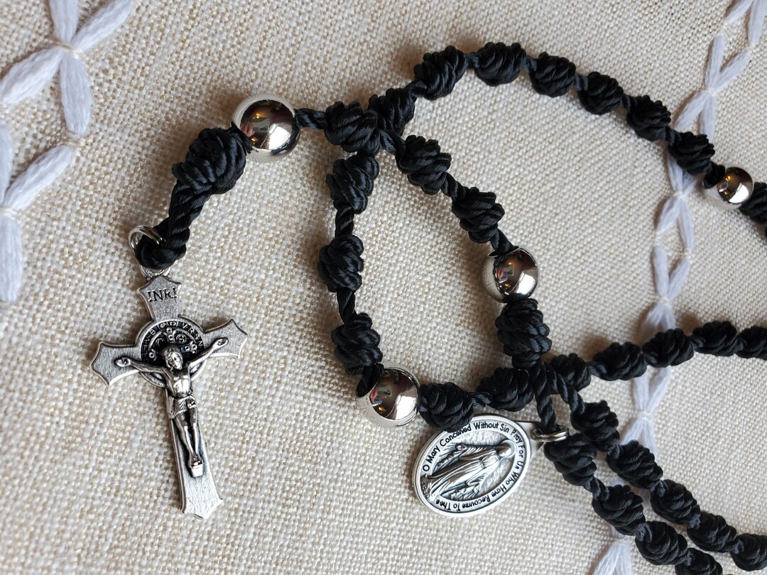 Black and Stainless Knotted Rosary | Rope Rosary | Cord Rosary | Twine ...