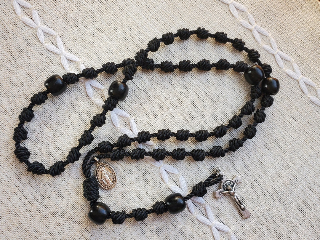 Black Knotted Rosary | Rope Rosary | Twine Rosary | Cord Rosary | First ...