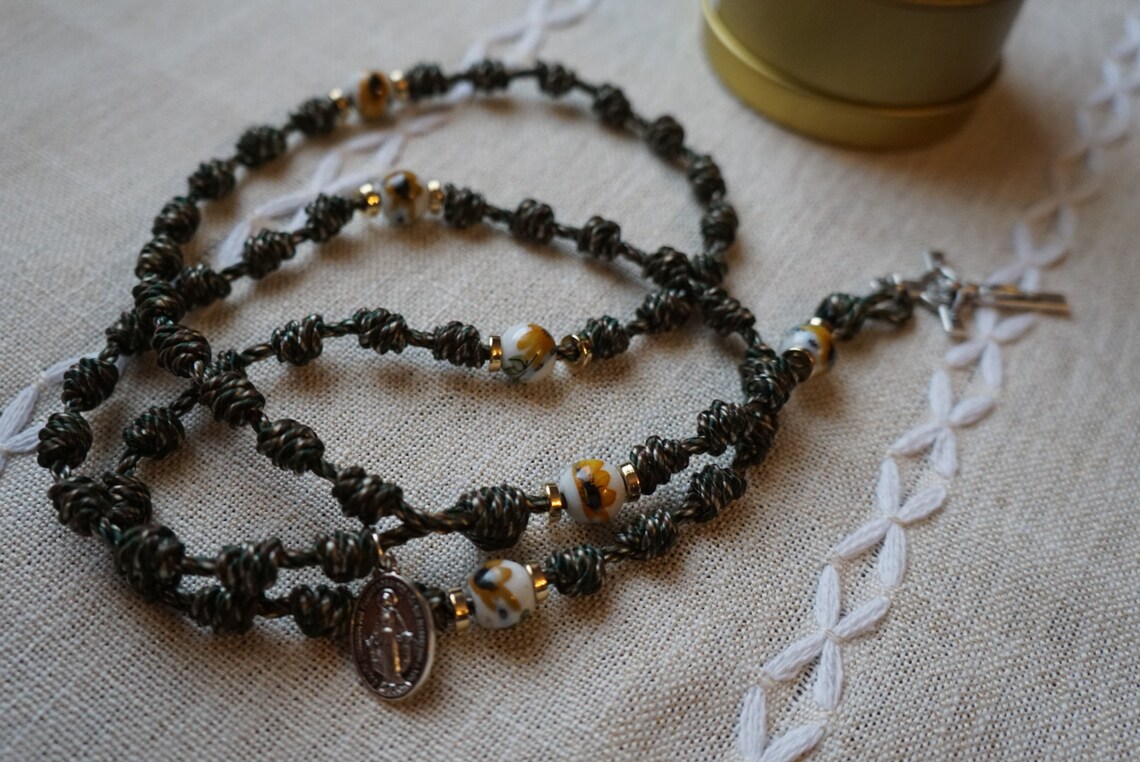 SUNFLOWER Knotted Rosary | Rope Rosary | Twine Rosary | Cord Rosary ...