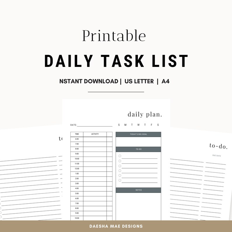 Printable to Do List | Minimalist Planner Worksheet | Printable Task ...