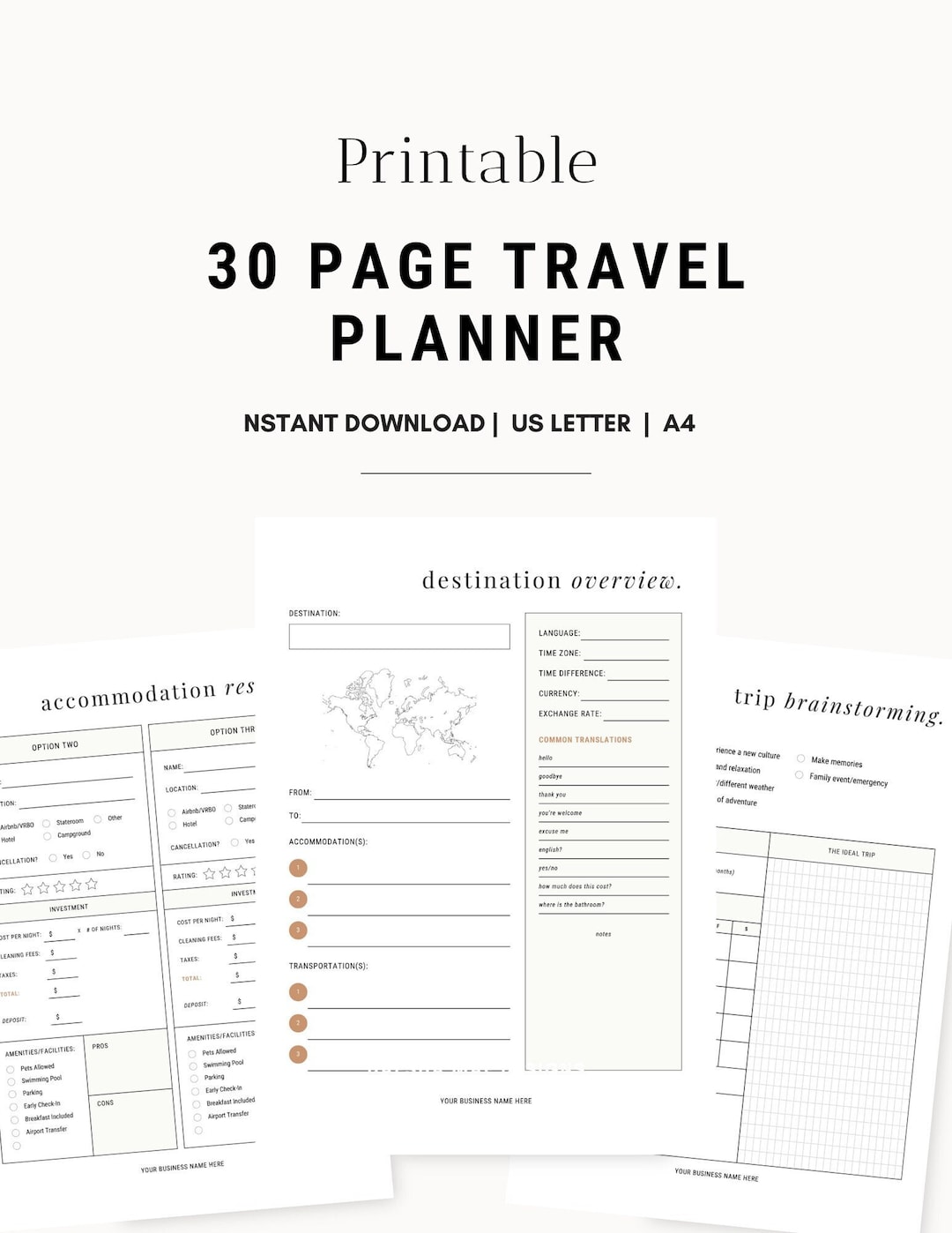 Travel Planner Printable Trip Planner Packing List Template Destination ...