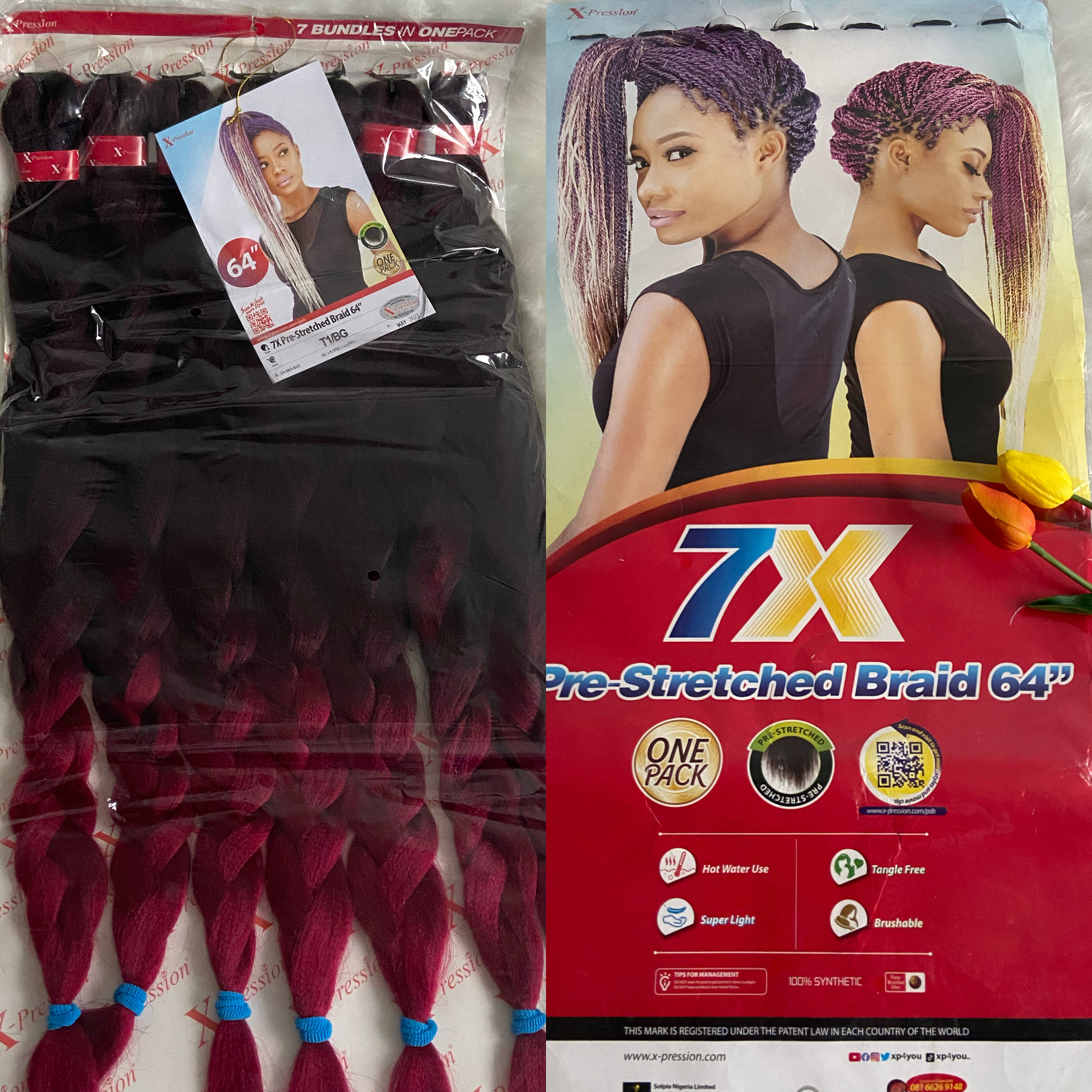 Original 100% Kanekalon X-pression Braiding Hair Extension 7X Pre-stretched Braid 64 - Etsy