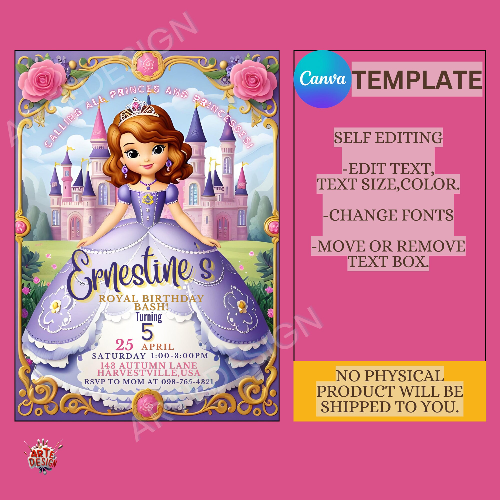 Princess Sofia Birthday Invitation, Sofia the 1 Birthday Party ...