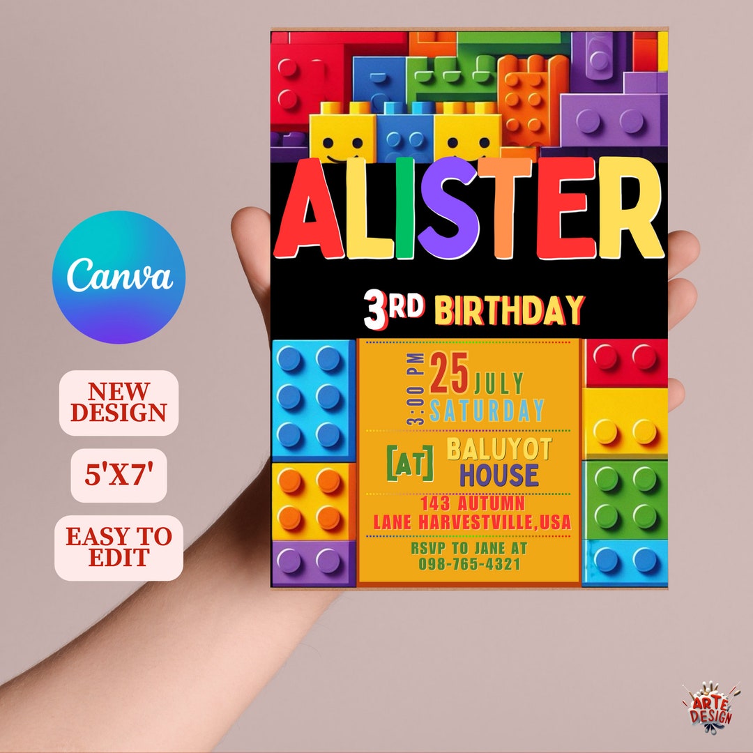 Building Blocks Birthday Party Invitation, Editable Blocks Birthday ...