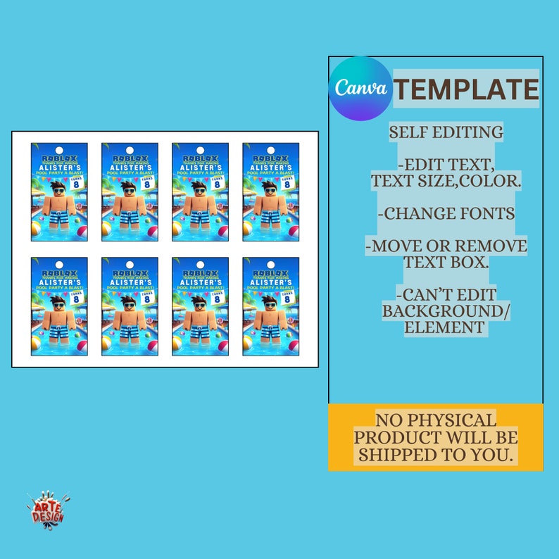 Editable Oblox Pool Party Invitation , Roblo Birthday Invitation, Roblo ...