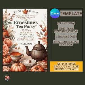 Fall Tea Party Invitation, Editable Tea Party Invitation, Digital Tea ...