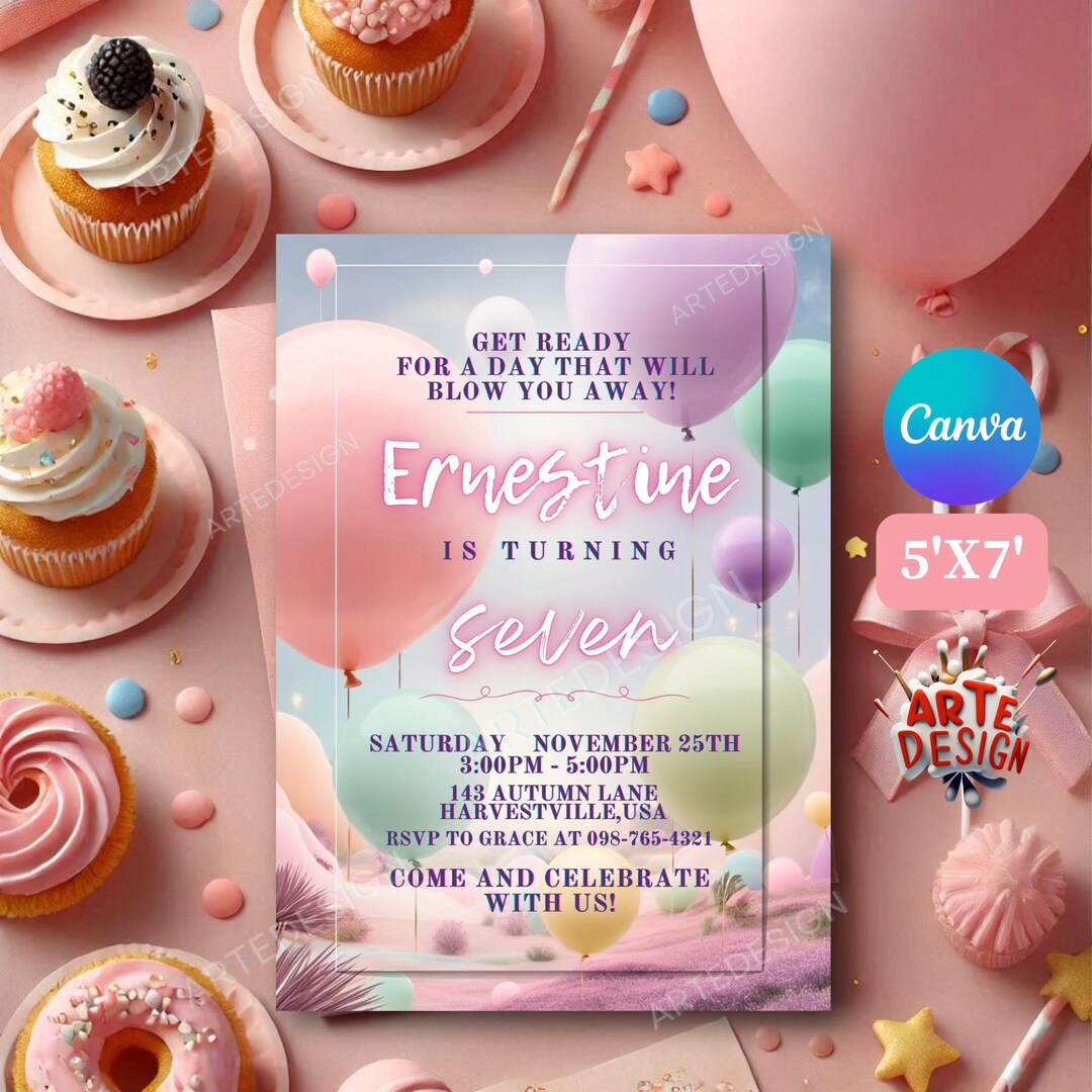 Balloon Birthday Invitation, Pastel Color Balloons Birthday Party ...