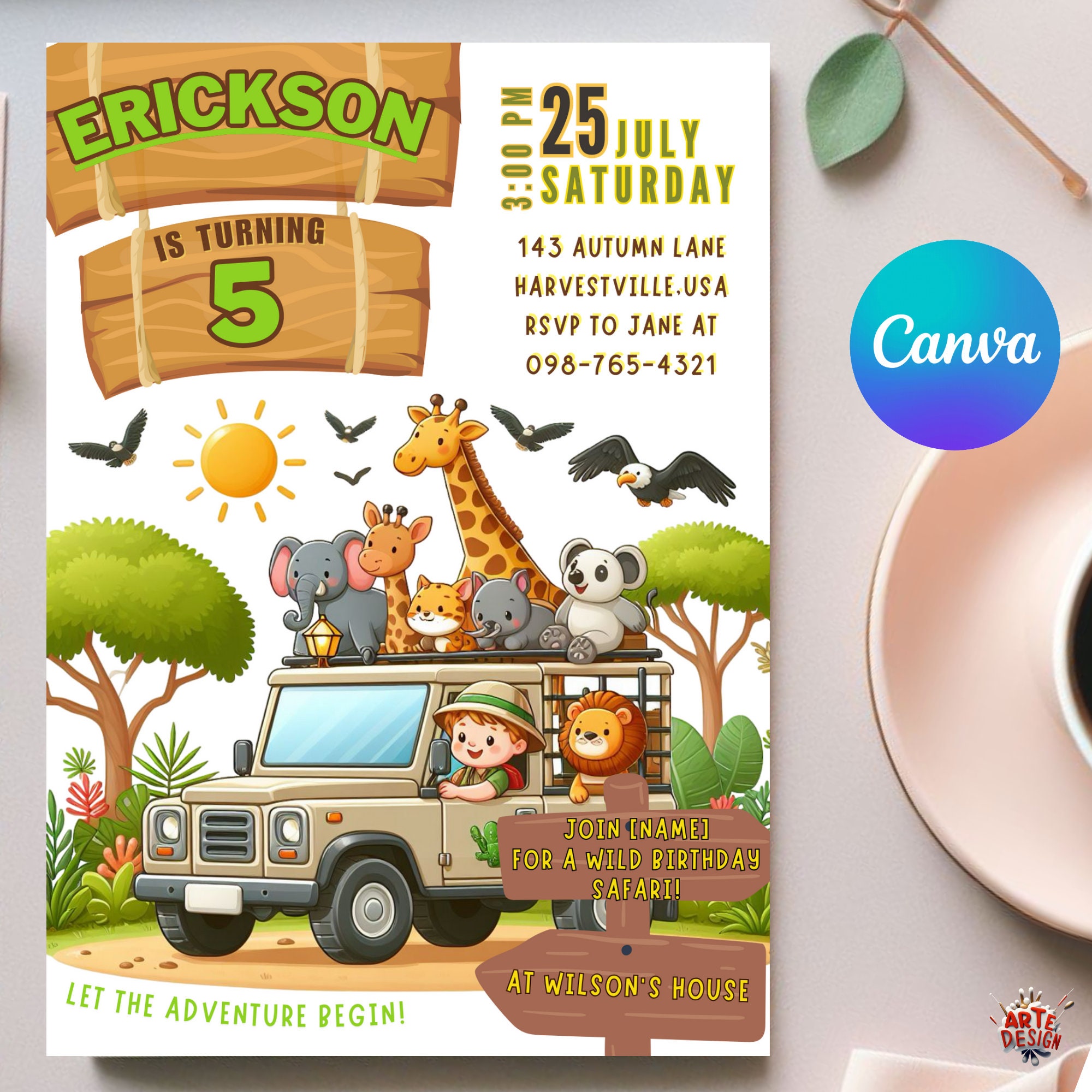 Safari Birthday Party Invitation, Editable Birthday Invitation, Kids ...