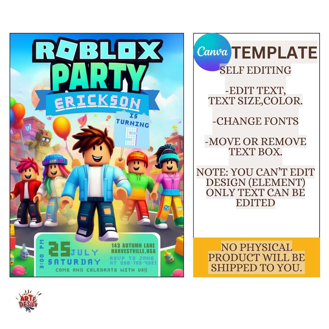 Editable Birthday Party Invitation, Roblox Birthday Invitation, Roblox ...